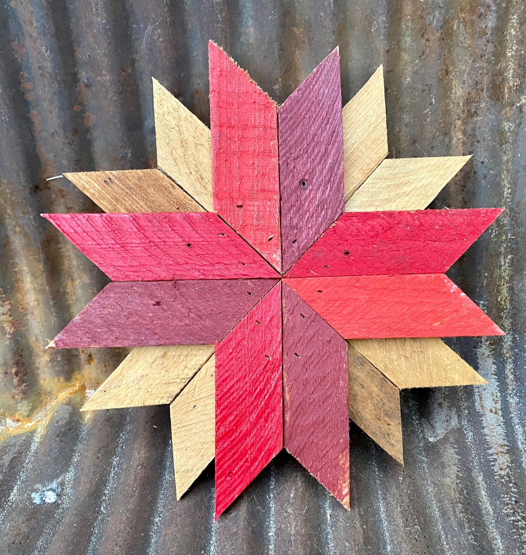 Red and Natural Wood Mini Barn Quilt Home Wall Decoration Made From All ...