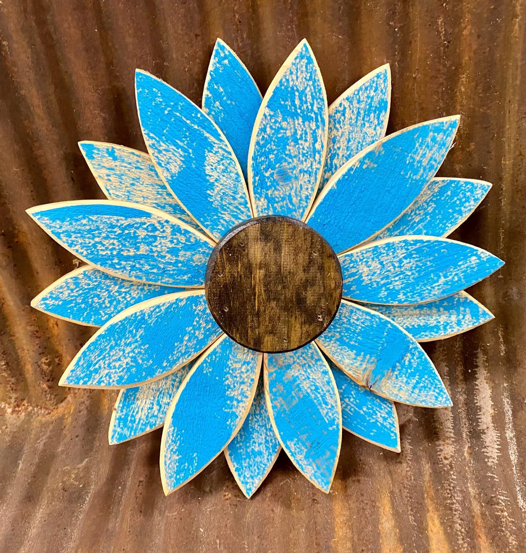 Turquoise Wall Accent Unique Wooden Flower Wall Decoration Handcrafted ...