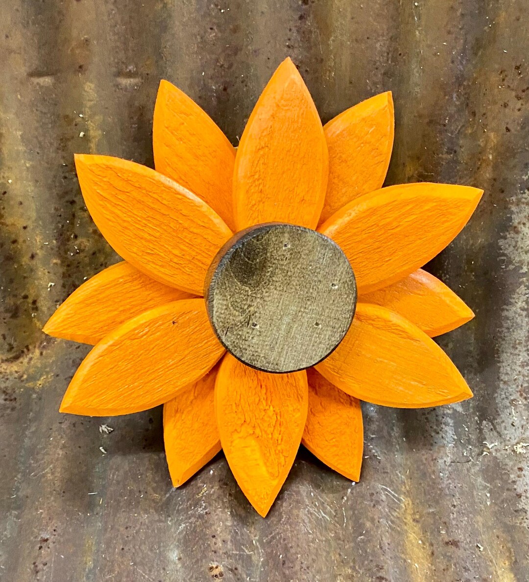 Small Orange Wooden Wallflower Home Decor Handmade From Salvaged Rough ...