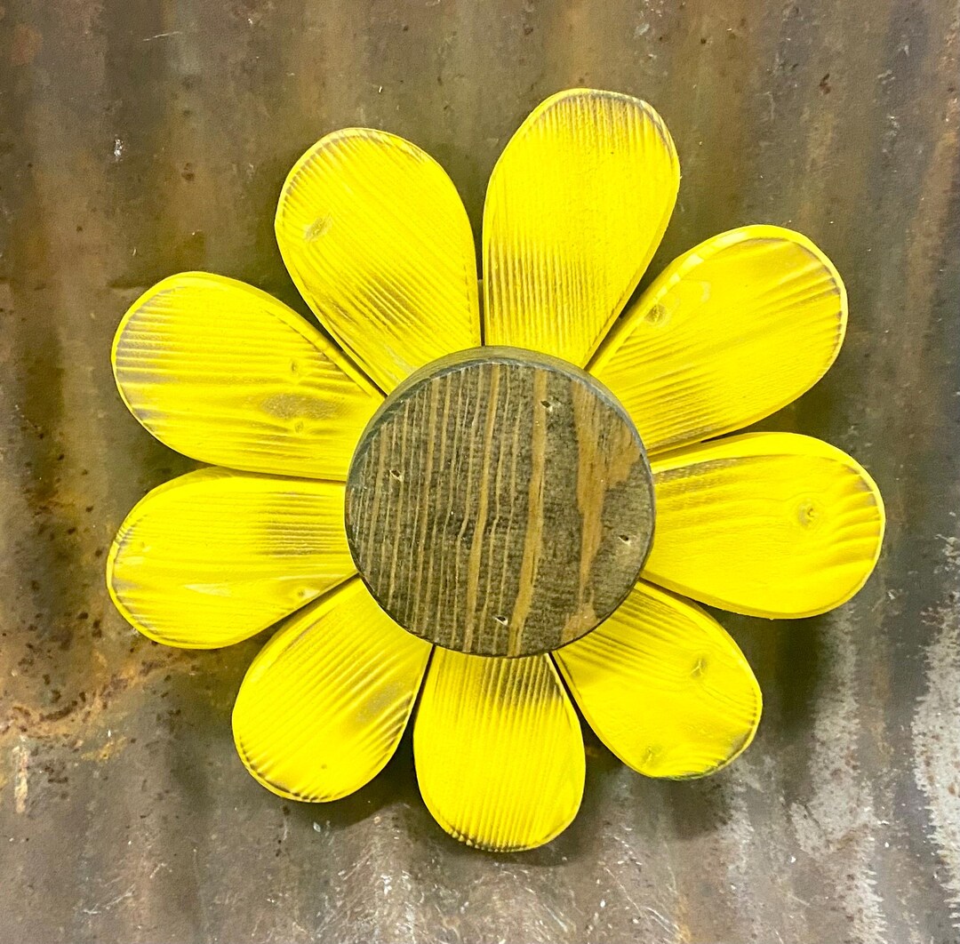 Miniature Wall Daisy, Yellow Wooden Flower Handcrafted From Reclaimed ...