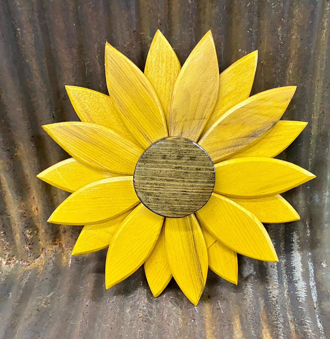Dark Yellow Wooden Flower Wall Decoration Handcrafted From Repurposed ...
