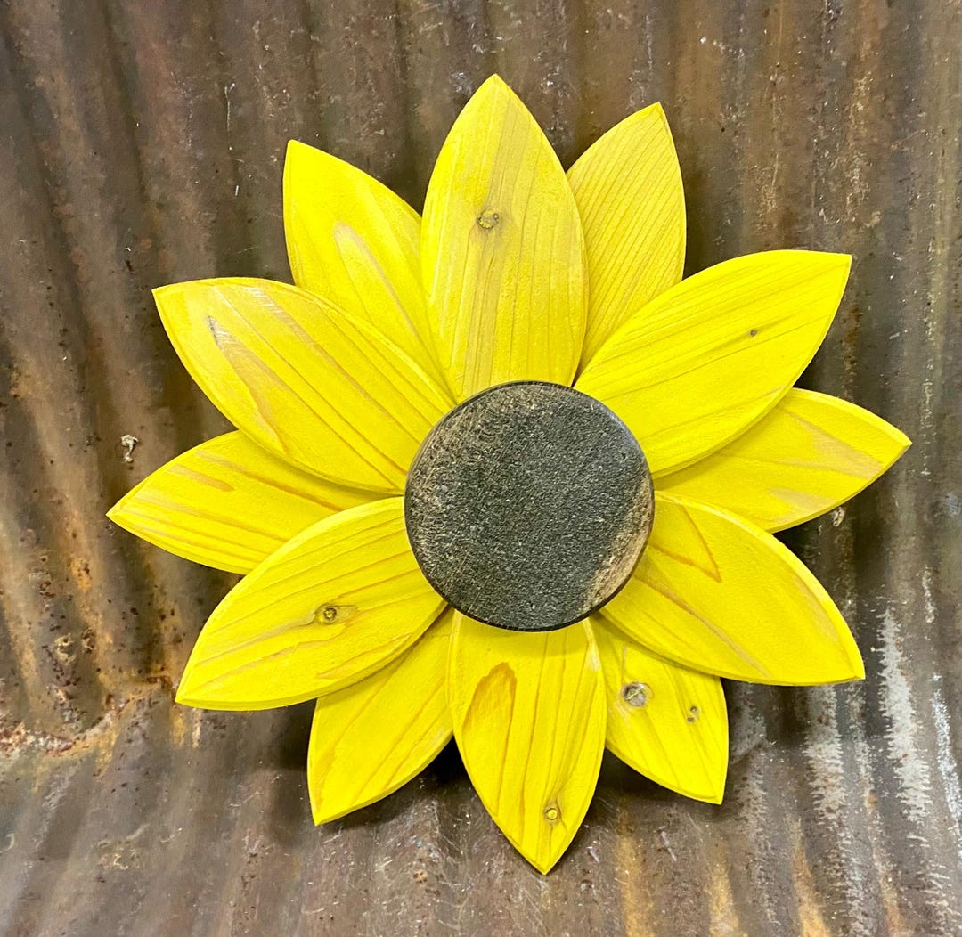 Bright Yellow Wooden Flower Wall Hanging Handmade From Reclaimed Cedar ...