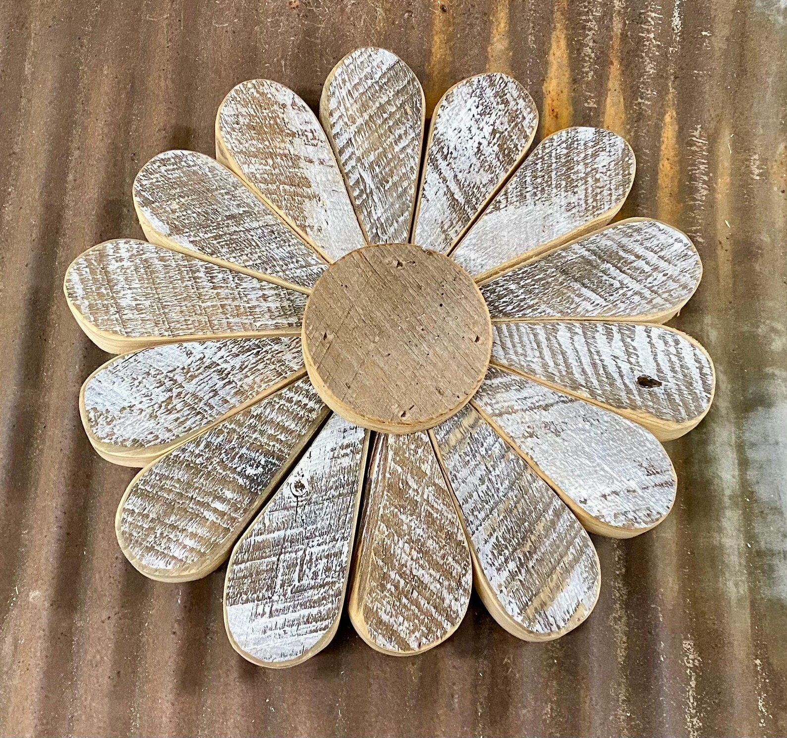 Rustic White Rough Sawn Wood Flower Wall Hanging Handcrafted From ...