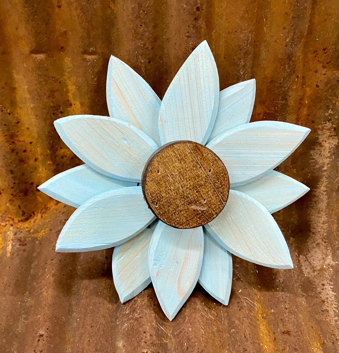 Light Blue Wooden Flower Wall Accent Handcrafted From Reclaimed Cedar ...