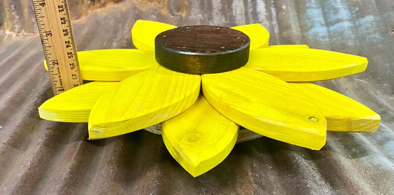 Bright Yellow Wooden Flower Wall Art Handmade From Reclaimed Rough Sawn ...