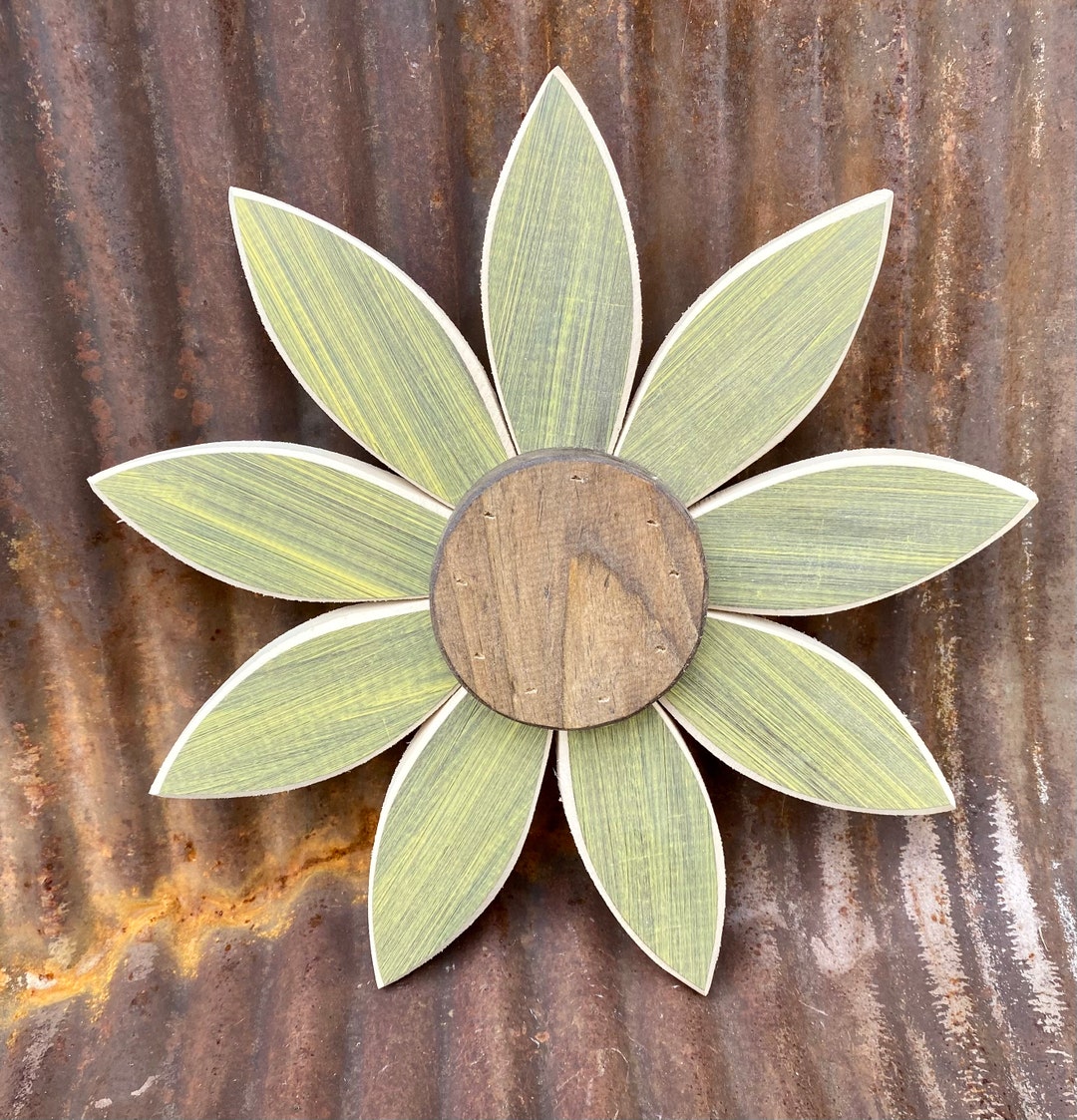 Yellow Wooden Flower Wall Hanging Handcrafted From Recycled Poplar Door ...