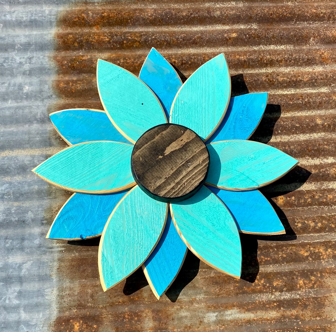 Two Tone Turquoise and Sea Foam Green Wooden Flower Wall Decoration ...