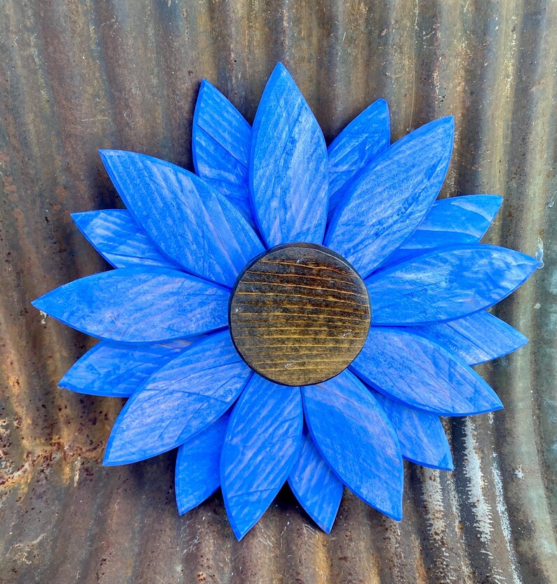 Vibrant Royal Blue Wood Flower Wall Hanging Handcrafted From Reclaimed ...