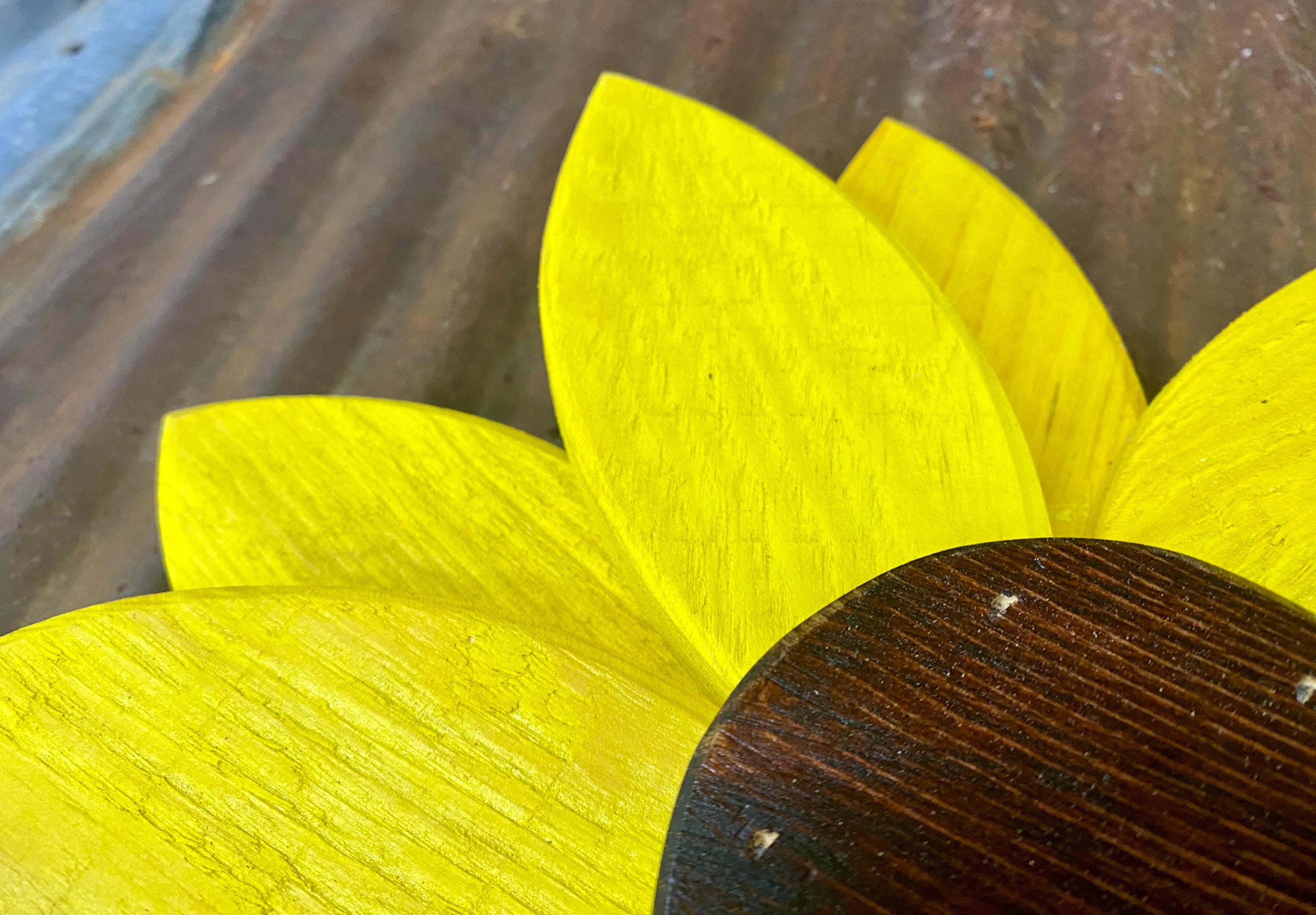 Bright Yellow Wooden Flower Wall Art Handmade From Reclaimed Rough Sawn ...