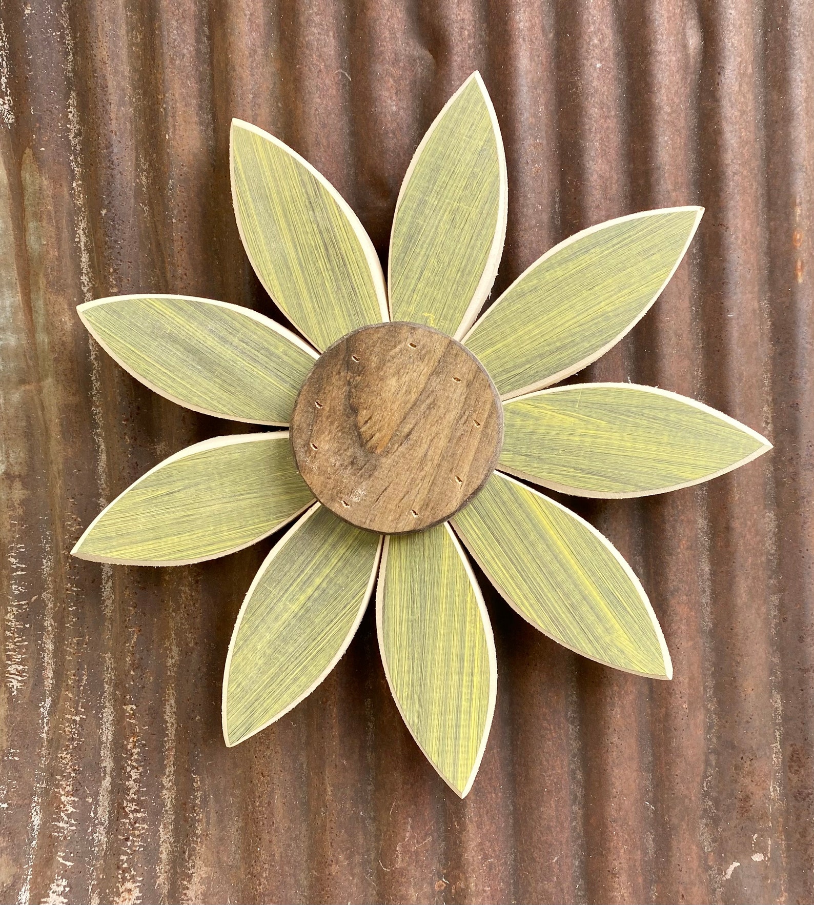 Yellow Wooden Flower Wall Hanging Handcrafted From Recycled Poplar Door ...