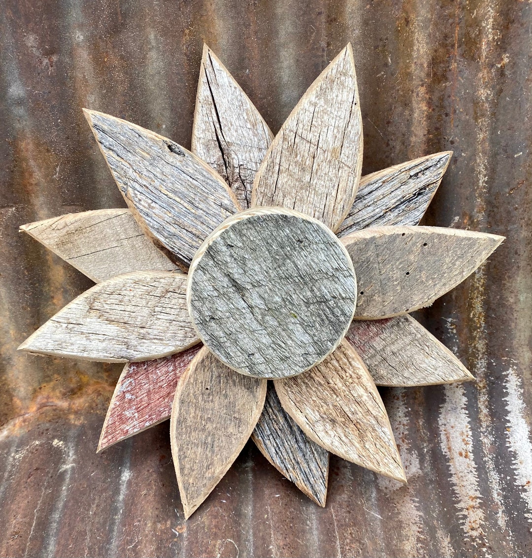 Small Rustic Barn Wood Flower Wall Decoration Handcrafted From ...