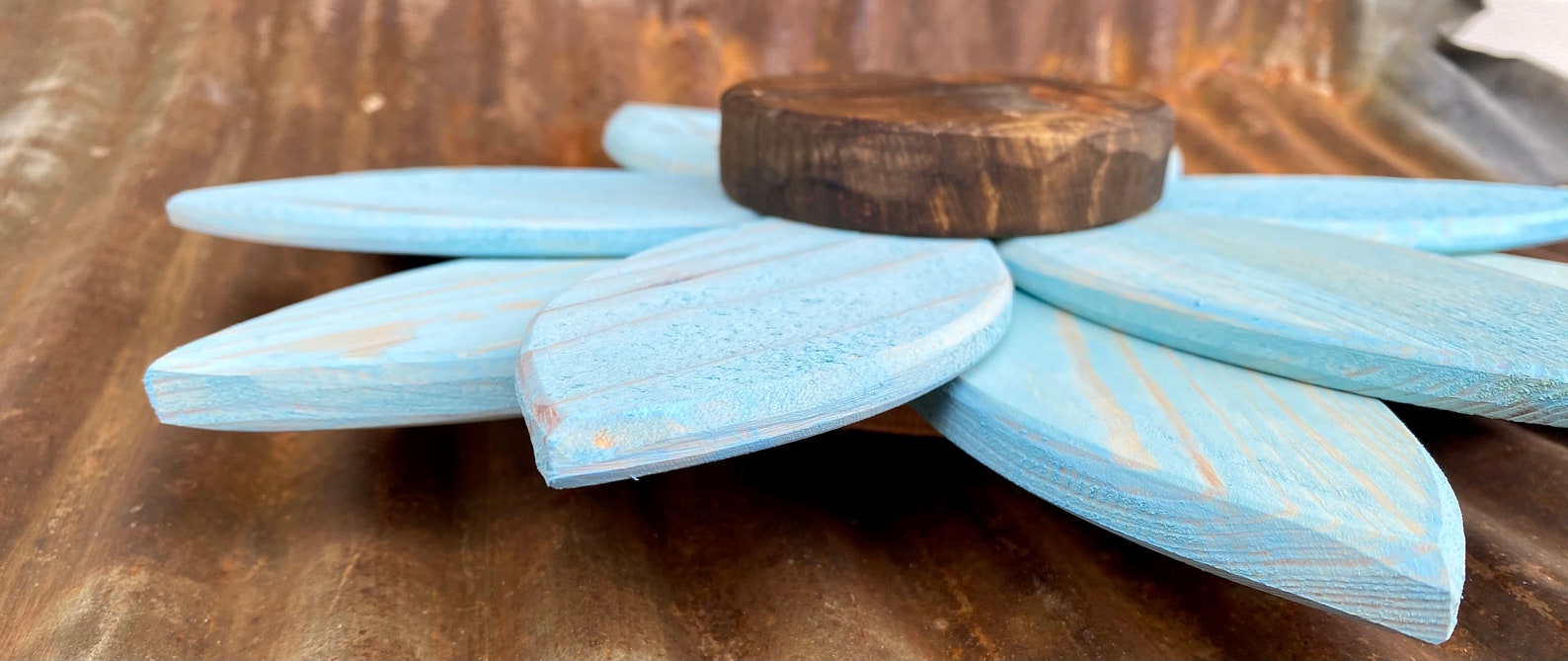 Light Baby Blue Wooden Flower Wall Decor Handmade From Reclaimed ...