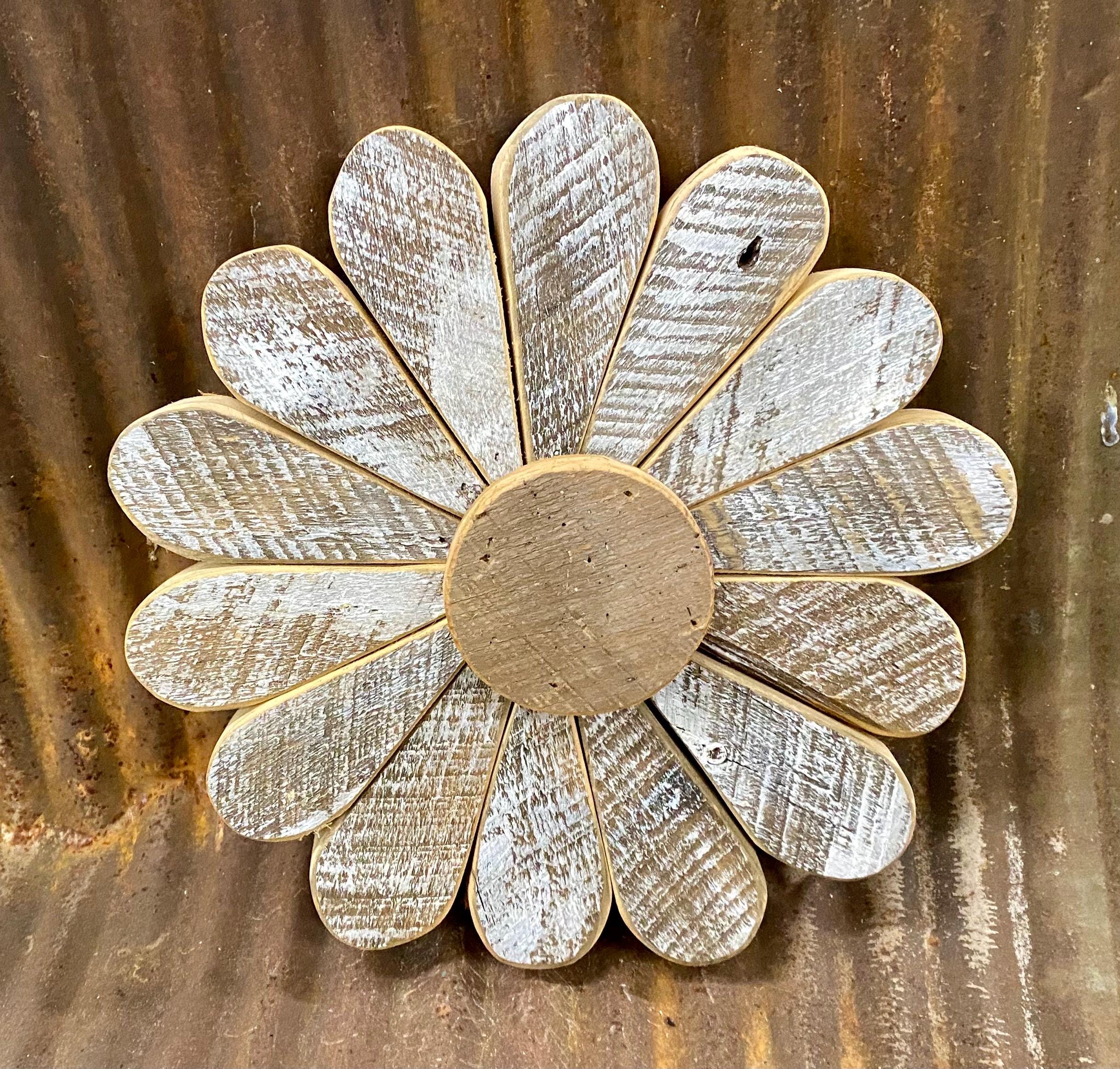 Rustic White Rough Sawn Wood Flower Wall Hanging Handcrafted From ...