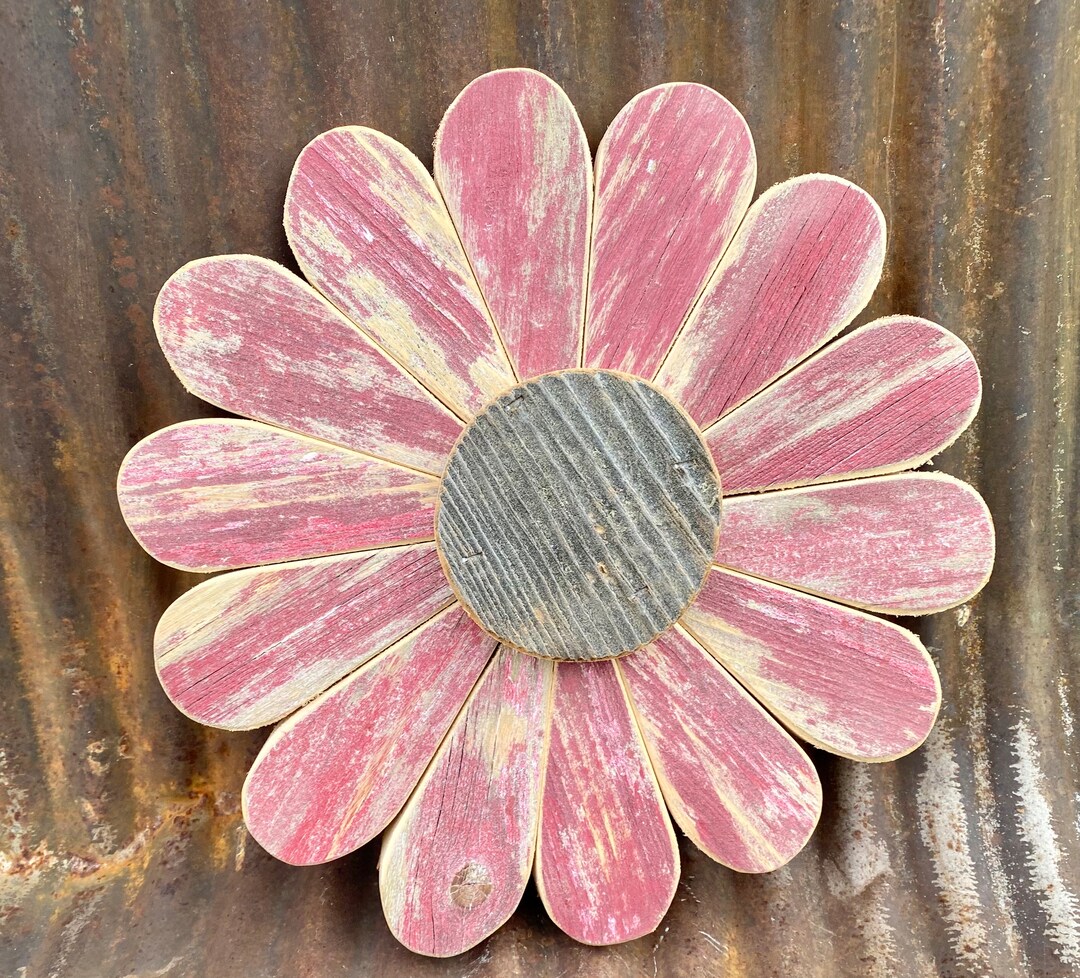 Rustic Dark Red Wooden Flower Wall Art Handcrafted From Repurposed ...