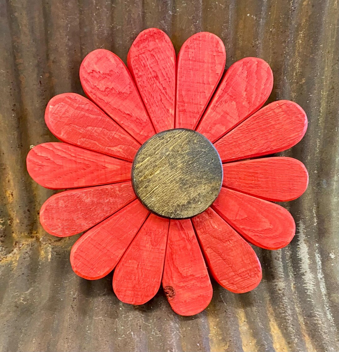 Red Rough Sawn Wood Reclaimed Flower Made From Salvaged Upcycled Pine ...
