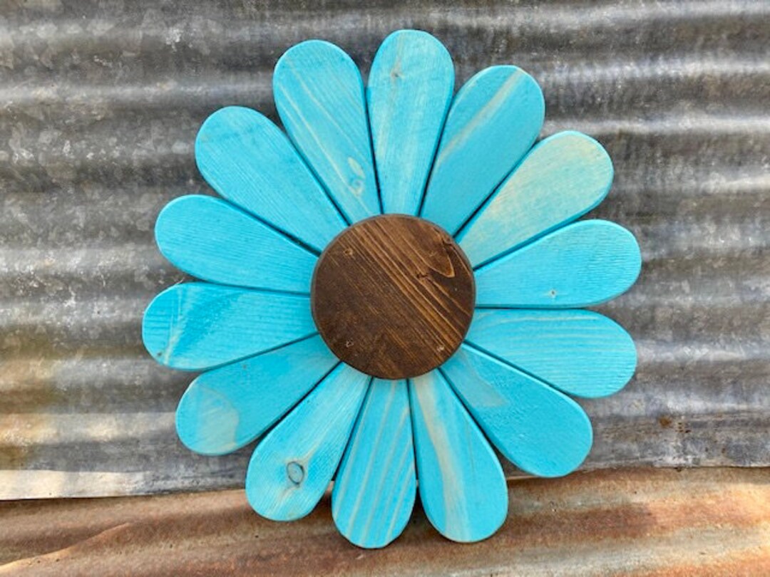 Reclaimed Wooden Flower Turquoise Daisy Handcrafted From Salvaged ...
