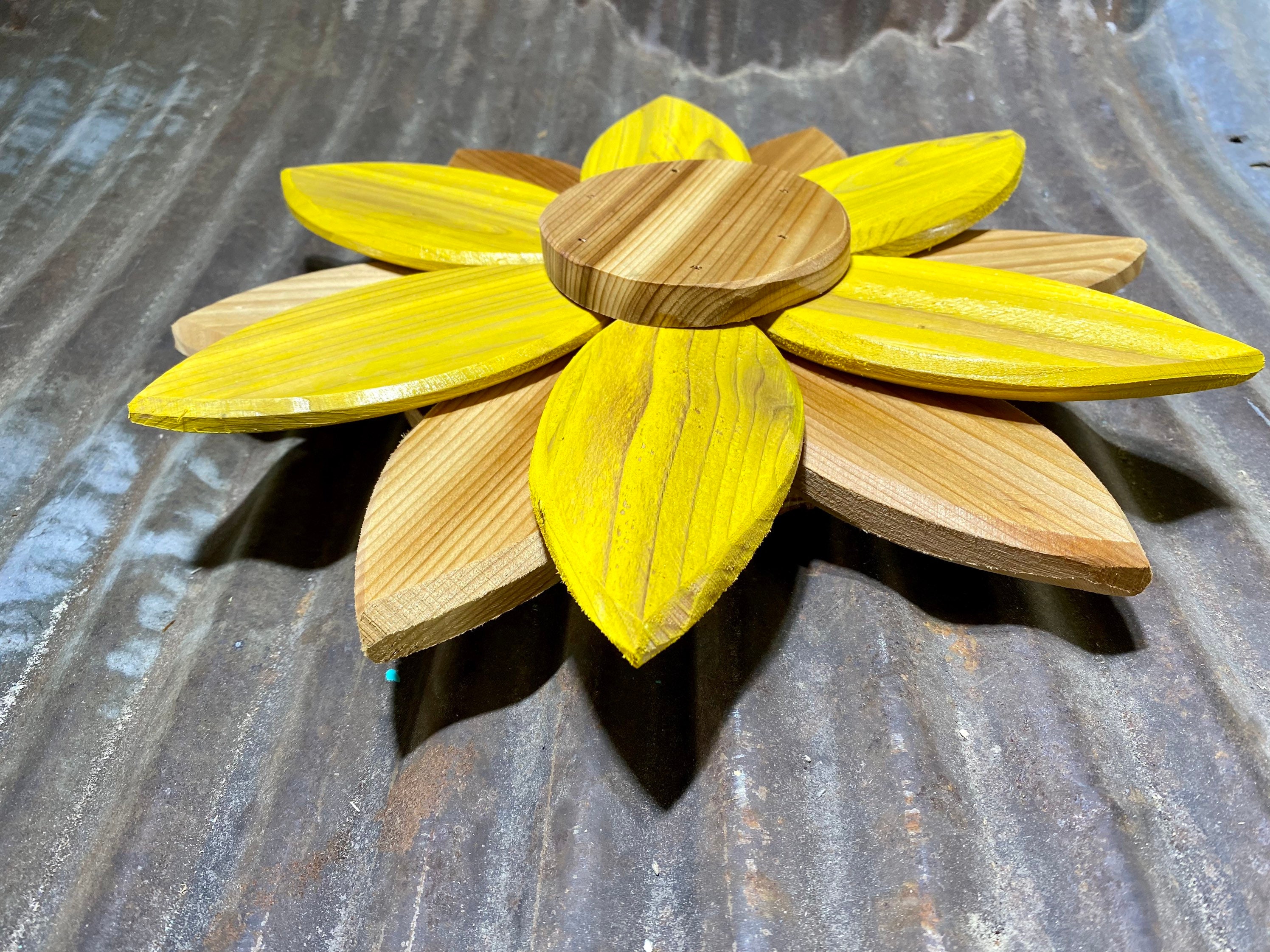 Yellow and Natural Cedar Wooden Flower Wall Decoration - Etsy