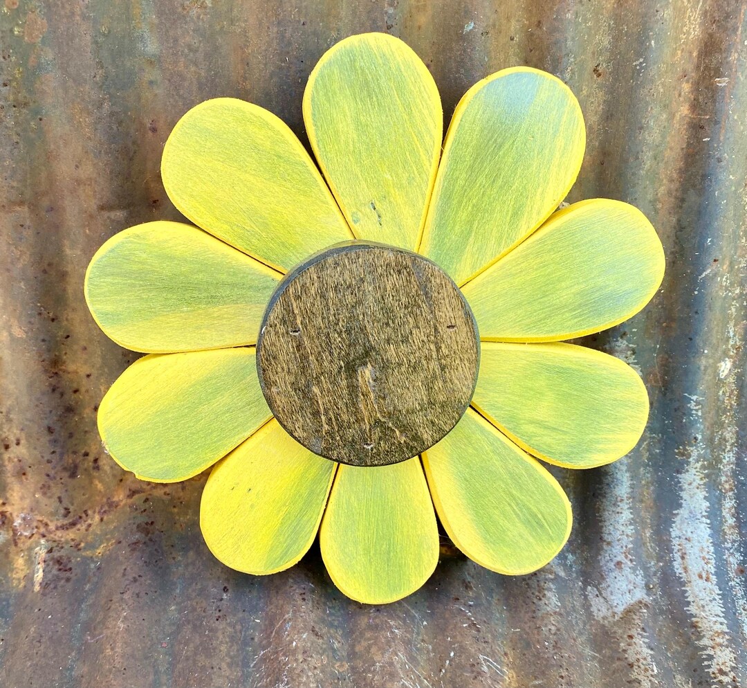 Small Yellow Wooden Flower Wall Decoration Handmade From Reclaimed ...