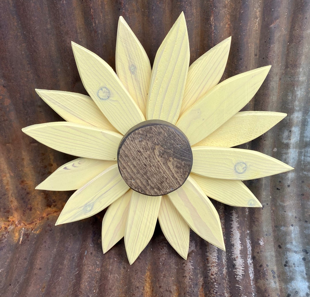 Pastel Yellow Wooden Flower Wall Decoration Handcrafted From Reclaimed ...