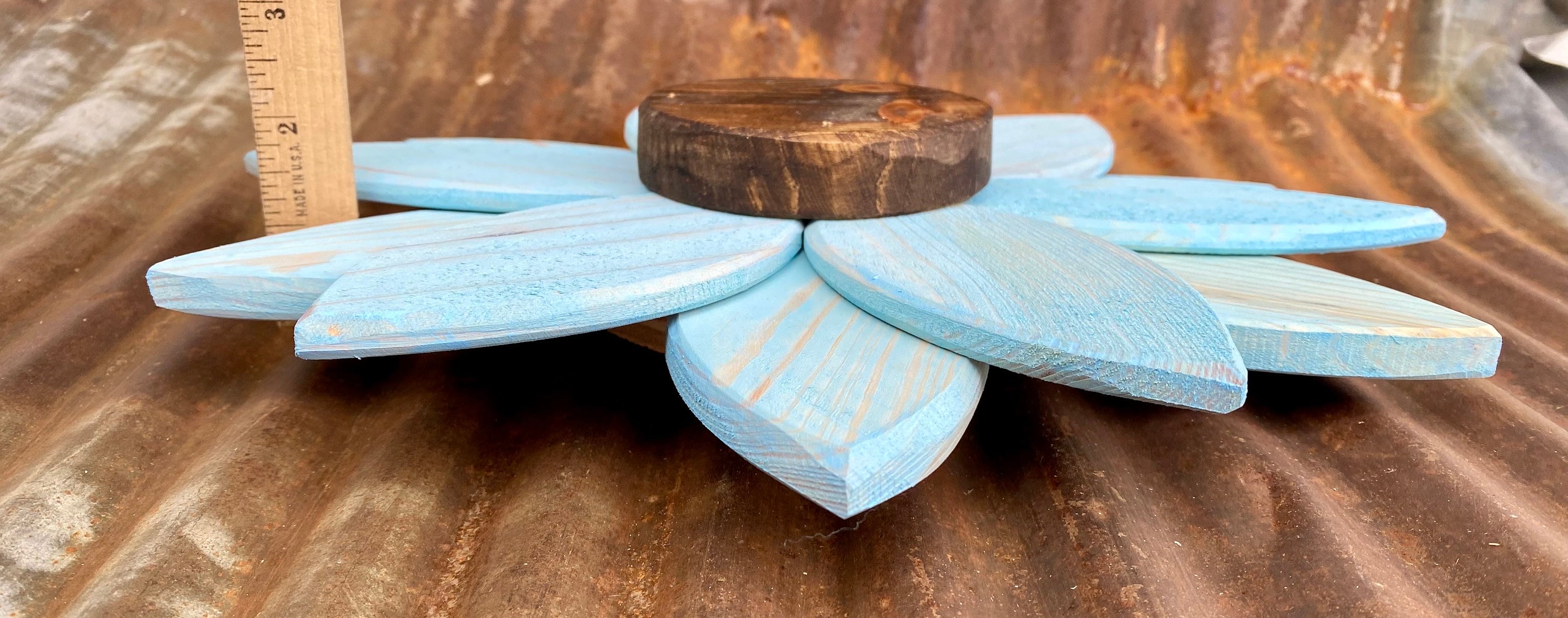 Light Baby Blue Wooden Flower Wall Decor Handmade From Reclaimed ...