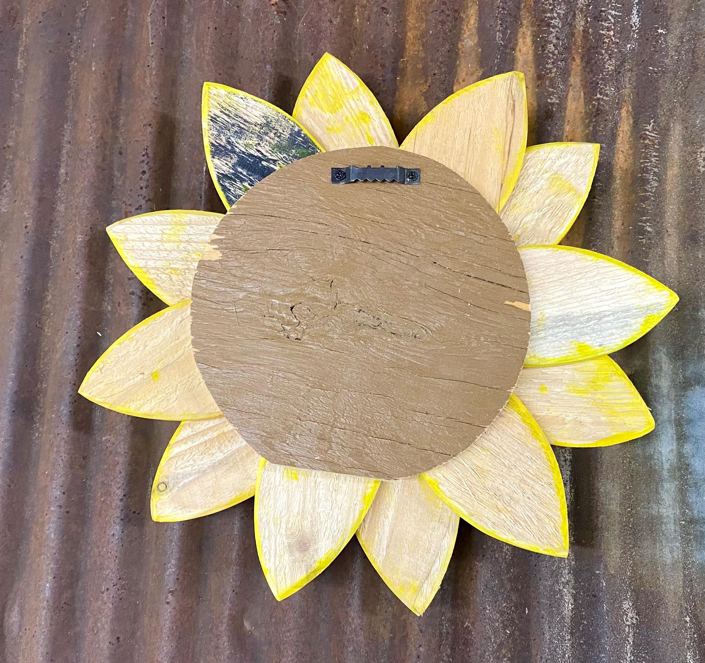 Bright Yellow Wooden Flower Wall Art Handmade From Reclaimed Rough Sawn ...