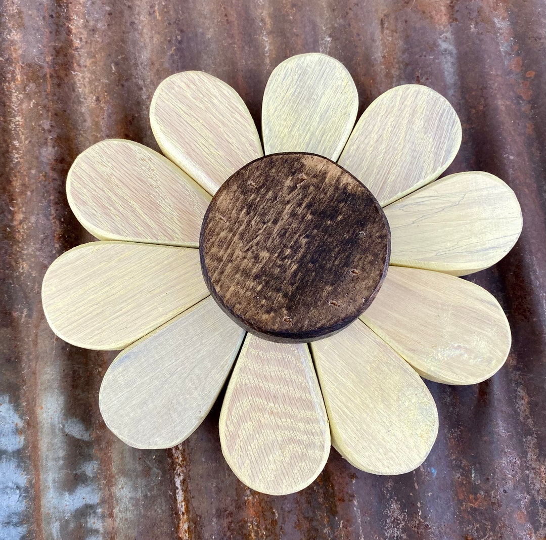 Small Pastel Yellow Wood Flower Wall Decoration Handmade From Salvaged ...