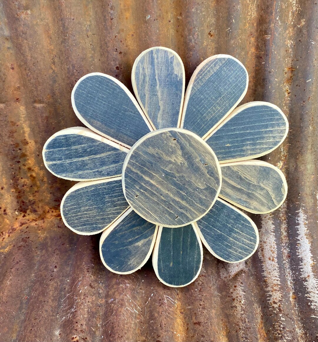 Small Ebony Wooden Daisy Wall Art Handcrafted From Reclaimed Salvaged ...