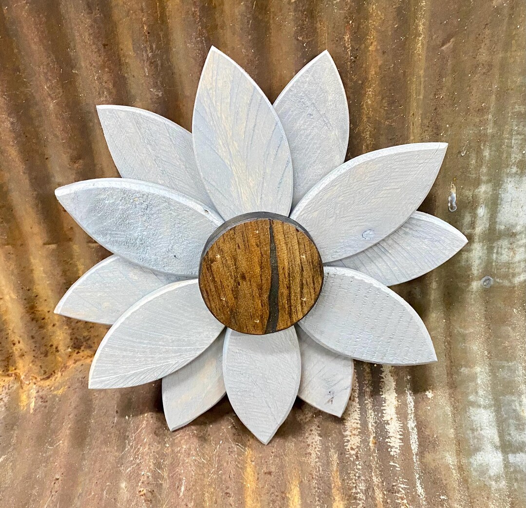 Gray Wall Accent, Rough Sawn Wood Flower Wall Decoration Handmade From ...
