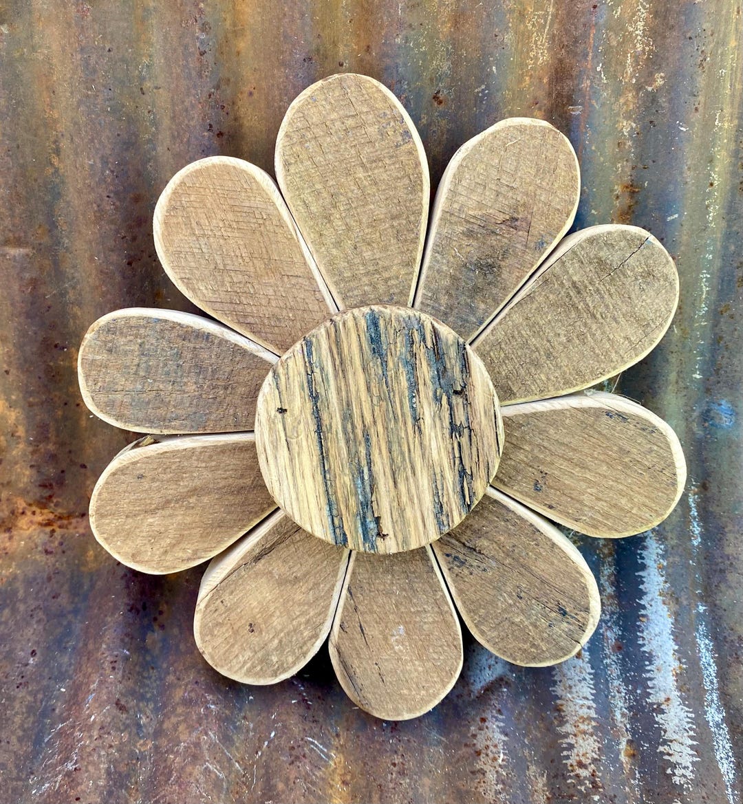 Small Rough Sawn Brown Wooden Flower Wall Art Handcrafted From Upcycled ...
