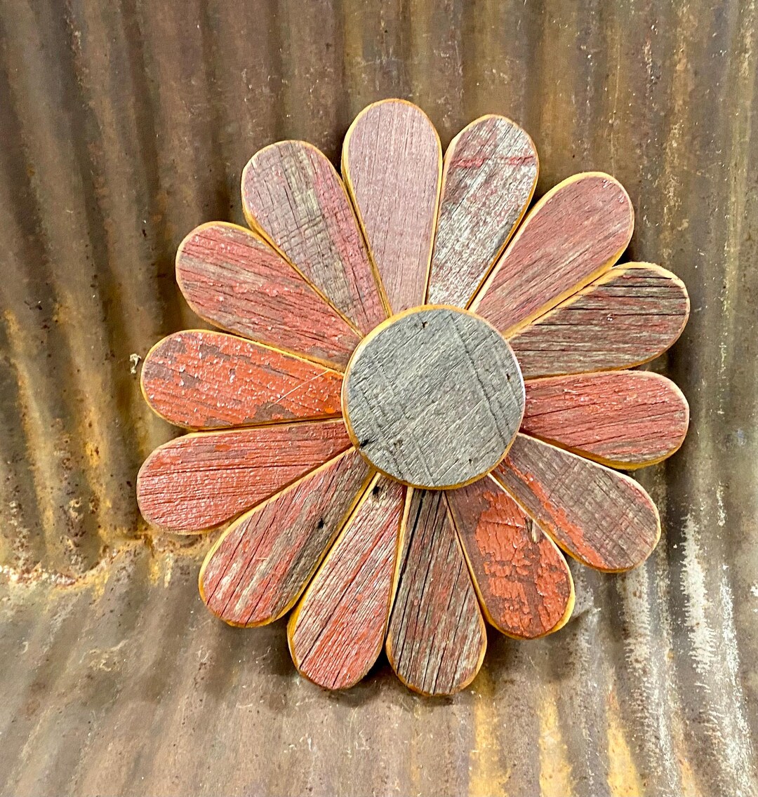 Authentic Red Barn Board Flower Wall Art Handcrafted From Reclaimed ...