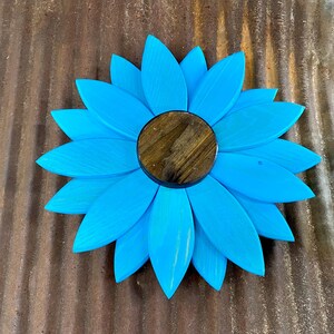 Brilliant Sky Blue Wooden Flower Wall Accent Handmade From Repurposed ...