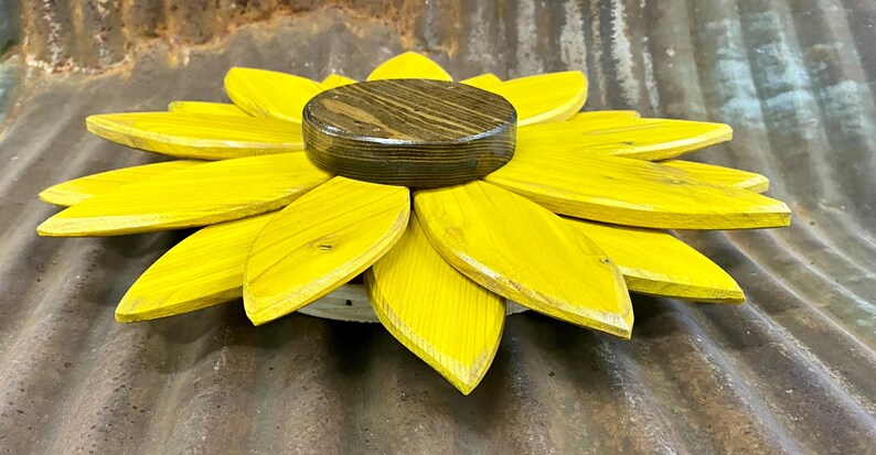 Vibrant Yellow Wooden Flower Wall Art Handcrafted From Recycled ...