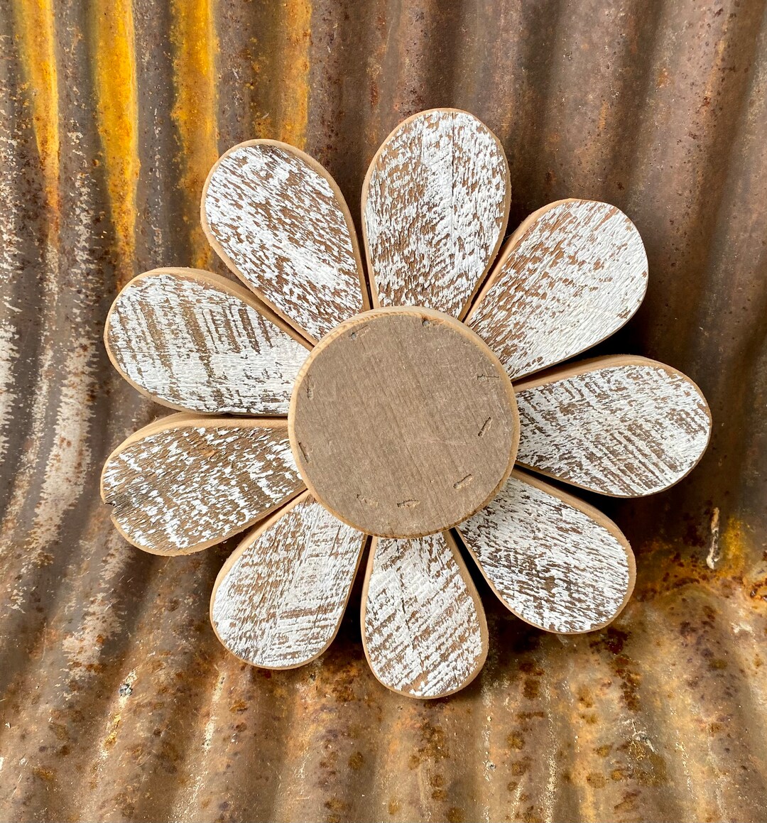 Miniature Rough Sawn White Daisy Wall Art Handcrafted From Reclaimed ...