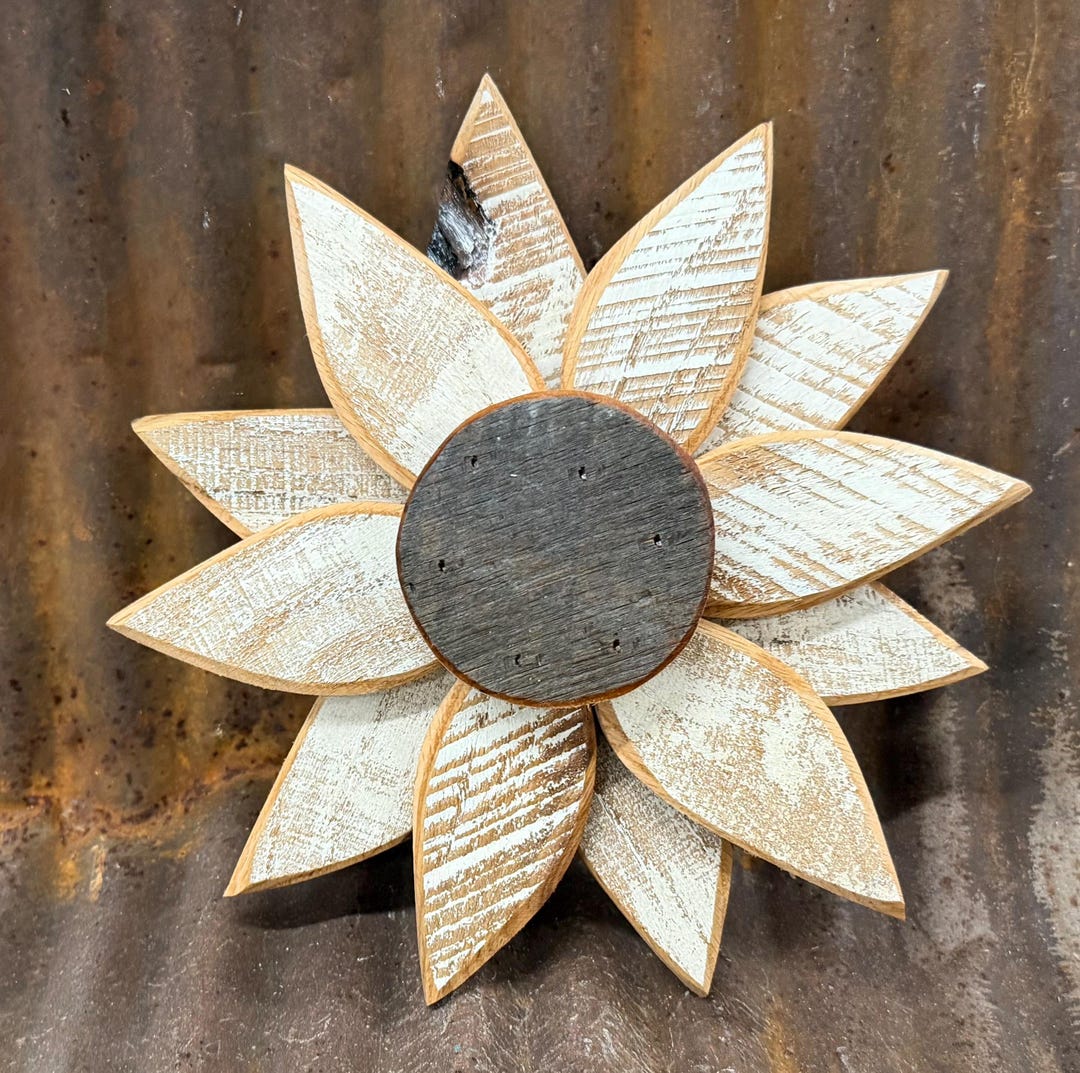 Small Rough Sawn off White Flower Wall Accent Handmade From Reclaimed ...
