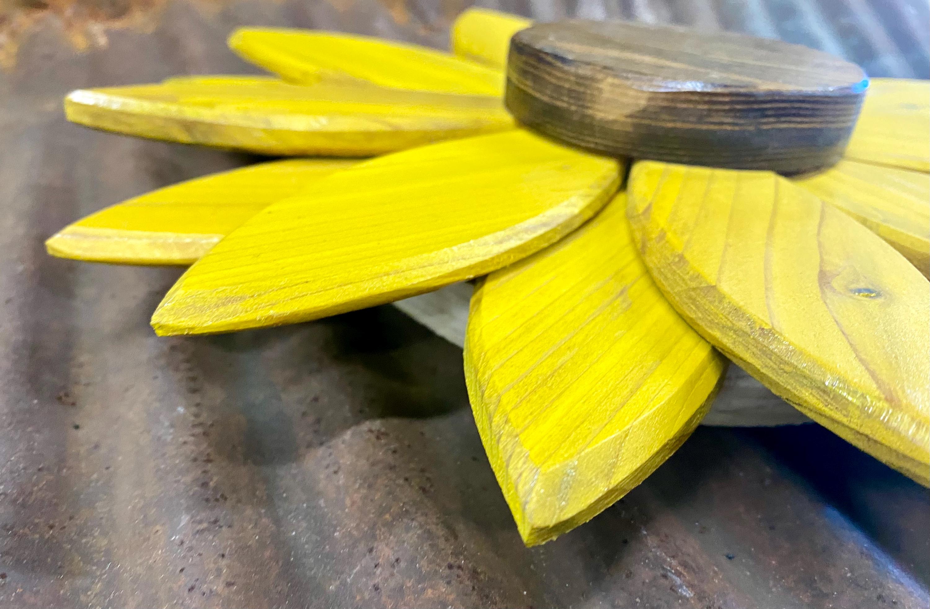 Vibrant Yellow Wooden Flower Wall Art Handcrafted From Recycled ...