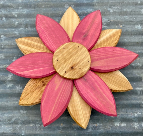 Pink and Cedar Wooden Flower Wall Decoration Handcrafted From - Etsy