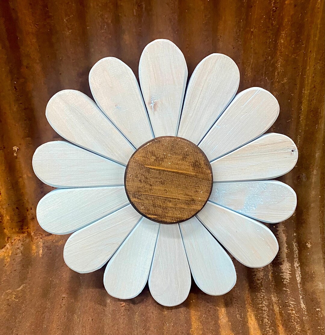 Light Blue Wooden Flower Wall Accent Handmade From Reclaimed Salvaged ...