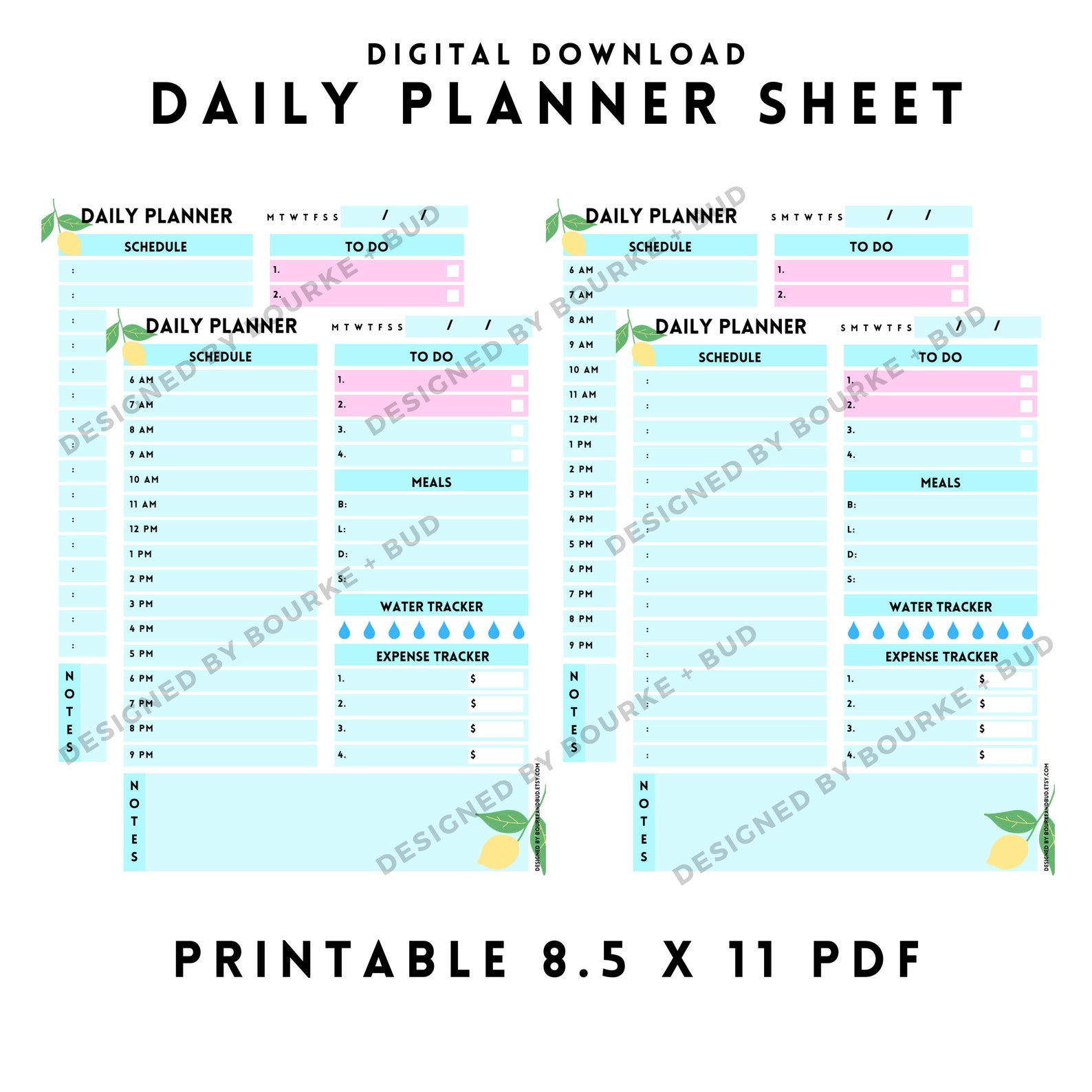 Printable Lemon Daily Planner Sheet Digital Download - Etsy