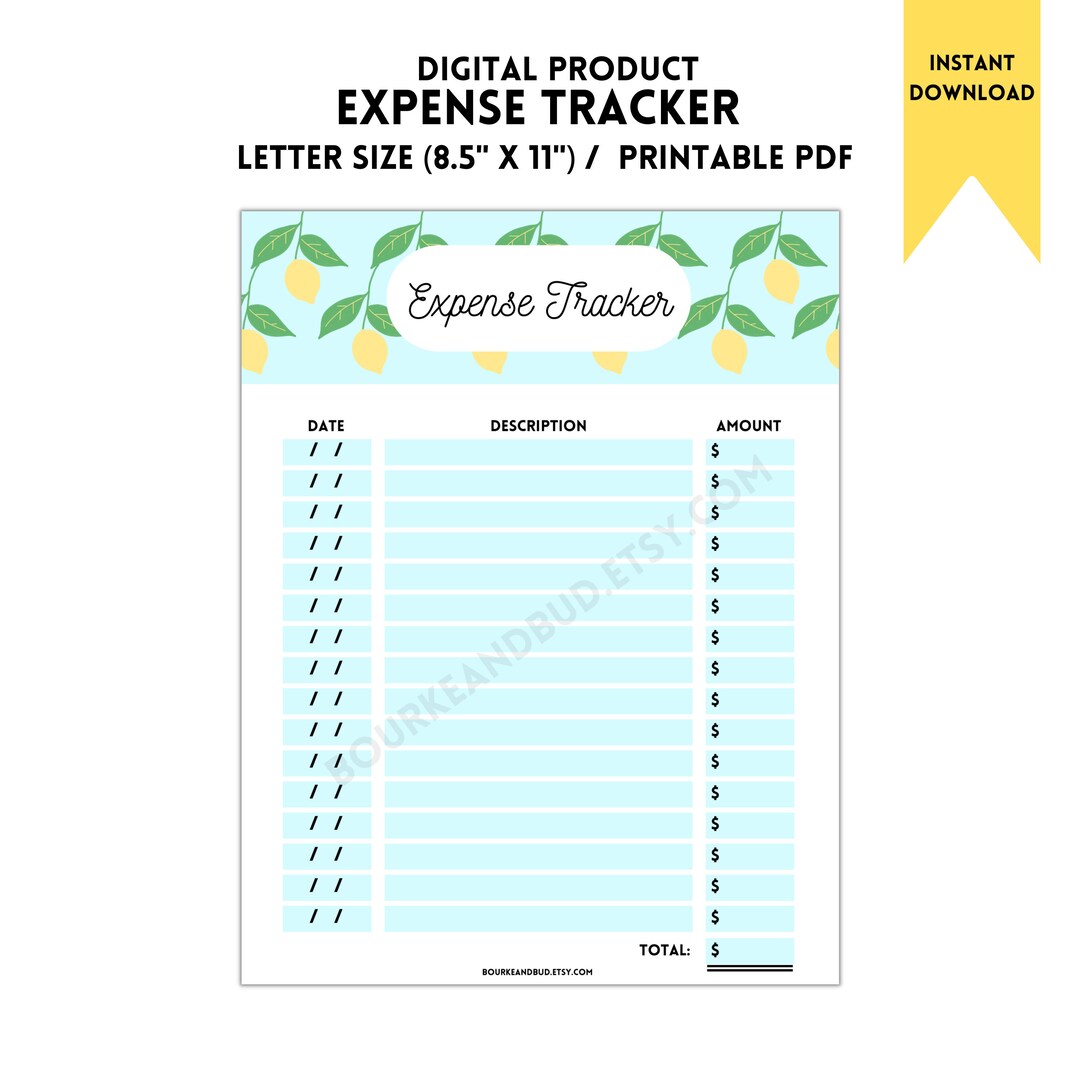 Printable Expense Tracker in Lemon Design, Blank Tracker, Monthly ...