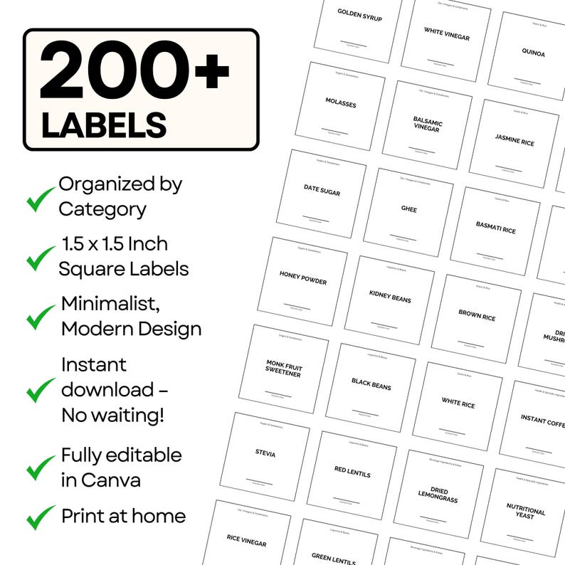 Editable Spice Jar Labels: Minimalist Kitchen Pantry Organization ...