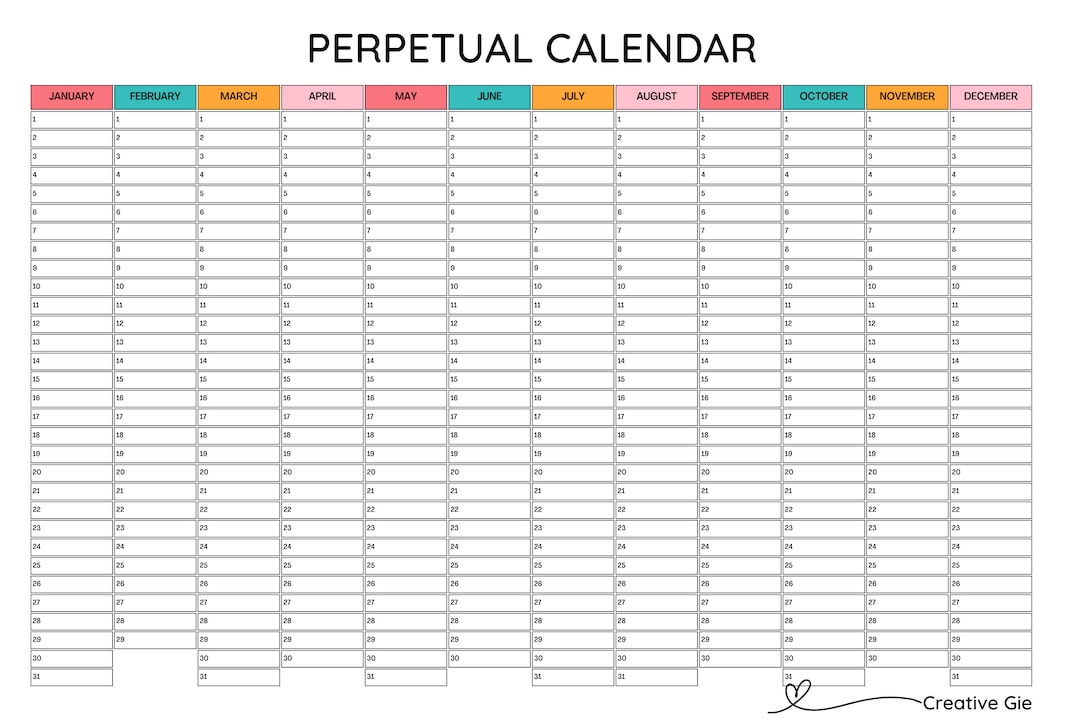 Minimalist Perpetual Calendar - Digital Download in PDF, JPG, and PNG ...