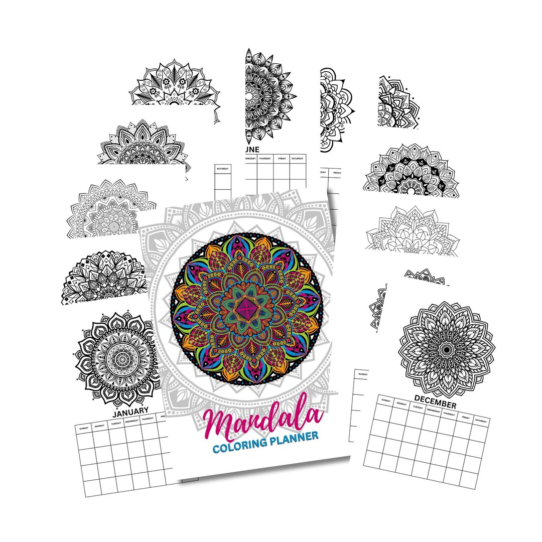 Mandala Coloring Monthly Planner | Undated, Printable (A4 PDF) - Etsy