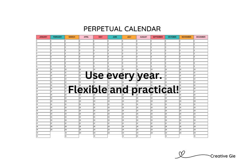 Perpetual Calendar / Infinite Year Calendar / Calendar Planner - Canva ...
