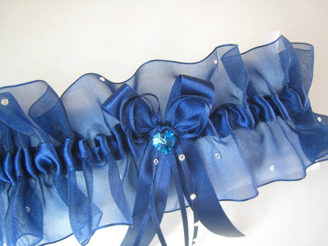 Swarovski Crystal Wedding Garter Navy Blue Wedding Garter Blue Bridal ...