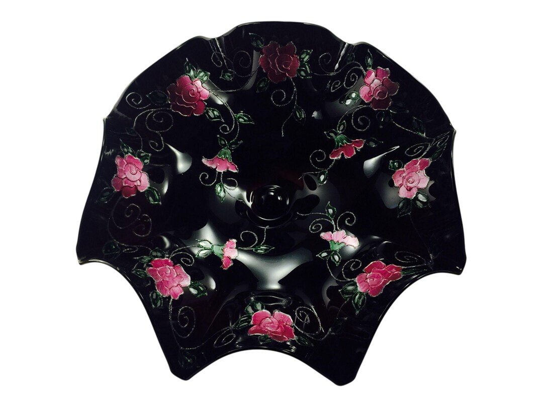 Hand Blown Glass Large Fruit Bowl - Candy Dish, Centerpiece,pink Hand ...
