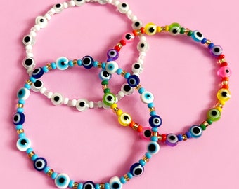 Rainbow Evil Eye Bracelet, Evil Eye Bracelet, Protection Bracelets, Multi-colored Evil Eye ...