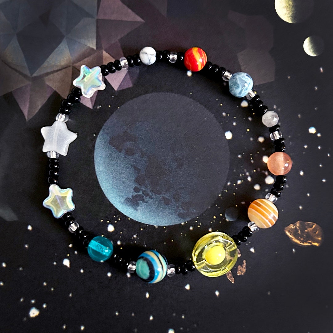 Space Solar System Bracelet. Handmade Beaded Elasticated Bracelet ...