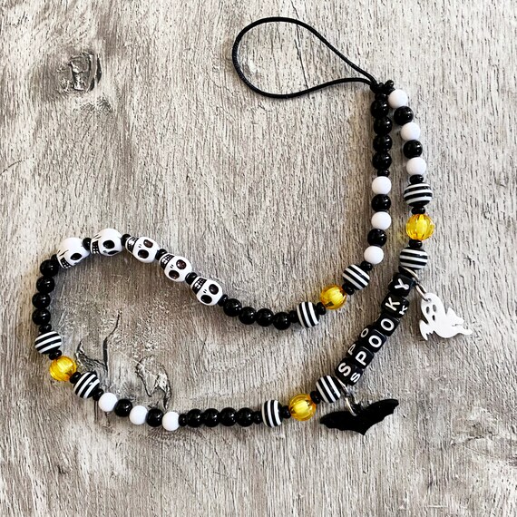 Handmade Halloween Beaded Phone Strap. Customise With Any Name - Etsy