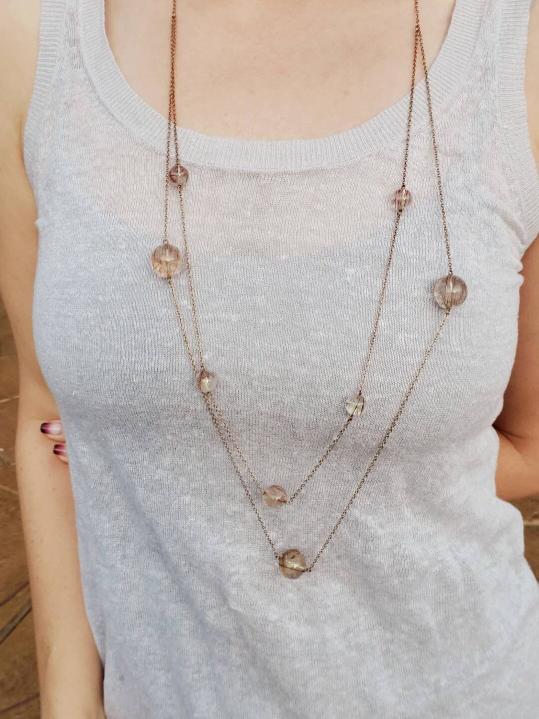 Rose Gold Layered Red/brown Sphere Quartz Cable Necklace, 101ct Rutile ...