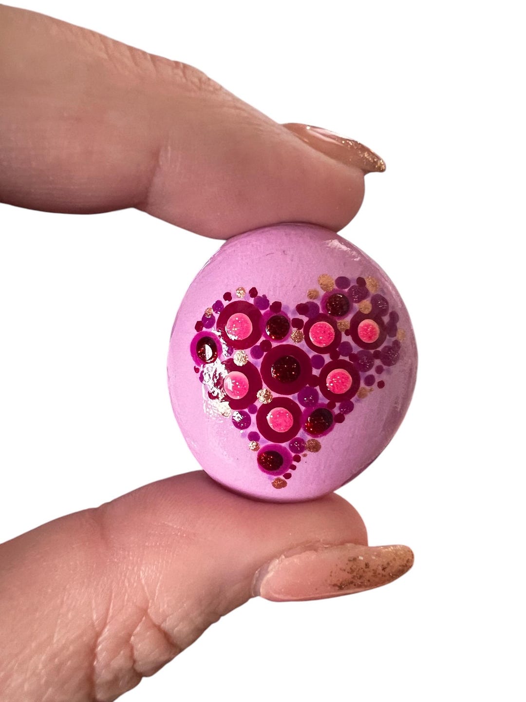 Mini Dot Heart Magnet – Hand-painted Mandala Fridge Magnet – Pink ...